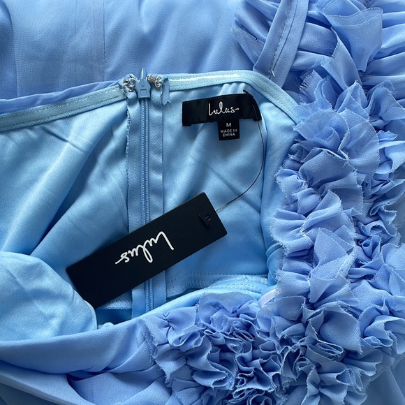 Lulus | Dresses | Nwt Elegant Invite Light Blue Ruffled Oneshoulder ...